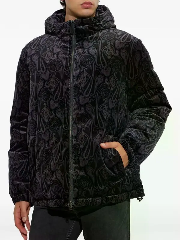 Etro Cotton Velvet Down Jacket With Paisley Motif - Black