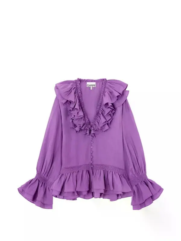 GANNI Blouse In Viscose Silk - Purple