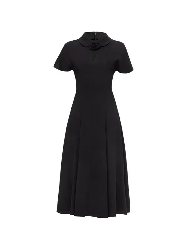 NISSA Floral-detail Midi Dress - Black