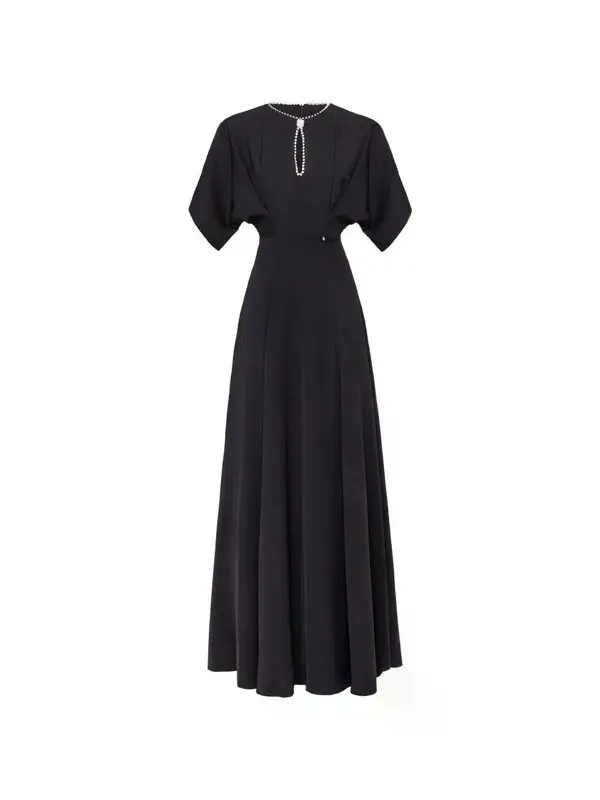 NISSA Crystal Embellished Maxi Dress - Black