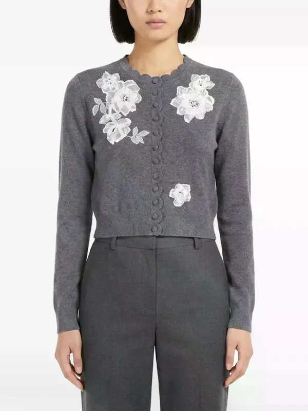 SELF-PORTRAIT Lace-flower Scalloped Cardigan - Grey