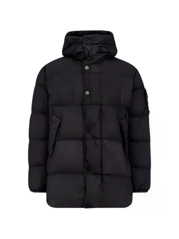 Stone Island Quilted Hooded Coat - Black
