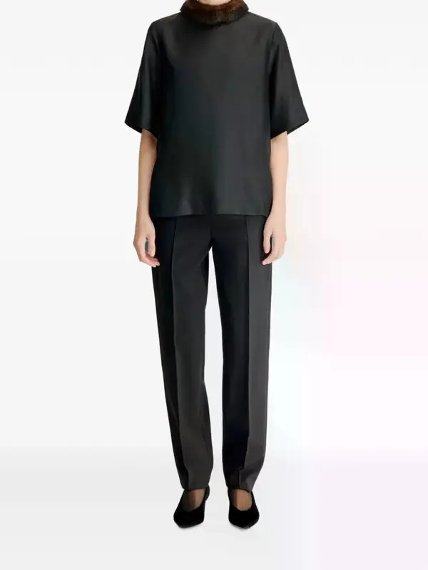 Loulou De Saison Dana Faux-fur Trim Blouse - Black