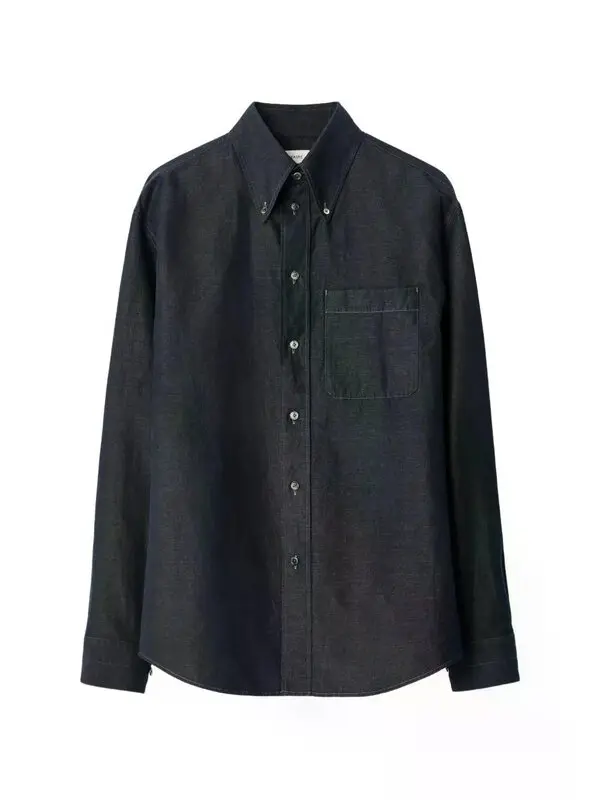 LEMAIRE Button-down Shirt In Linen And Cotton Chambray - Blue