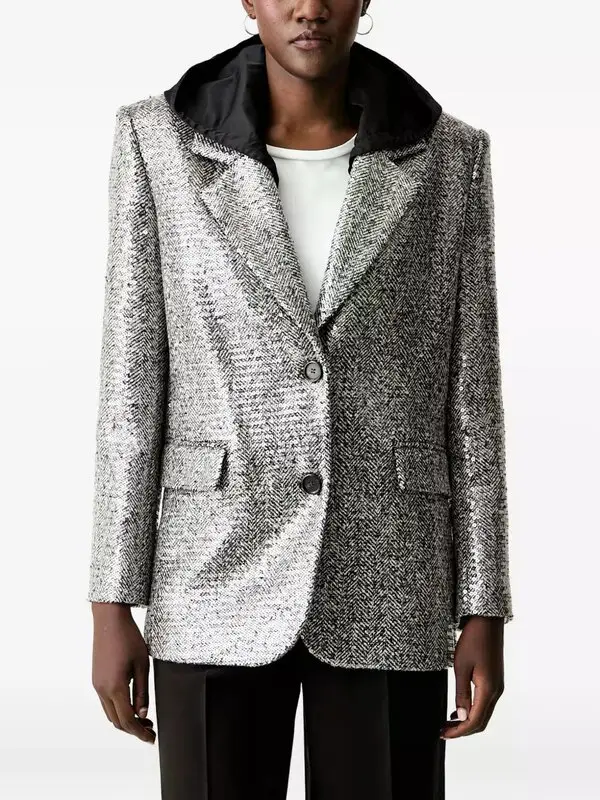 Pinko Sequin-embellished Herringbone Blazer - Silver