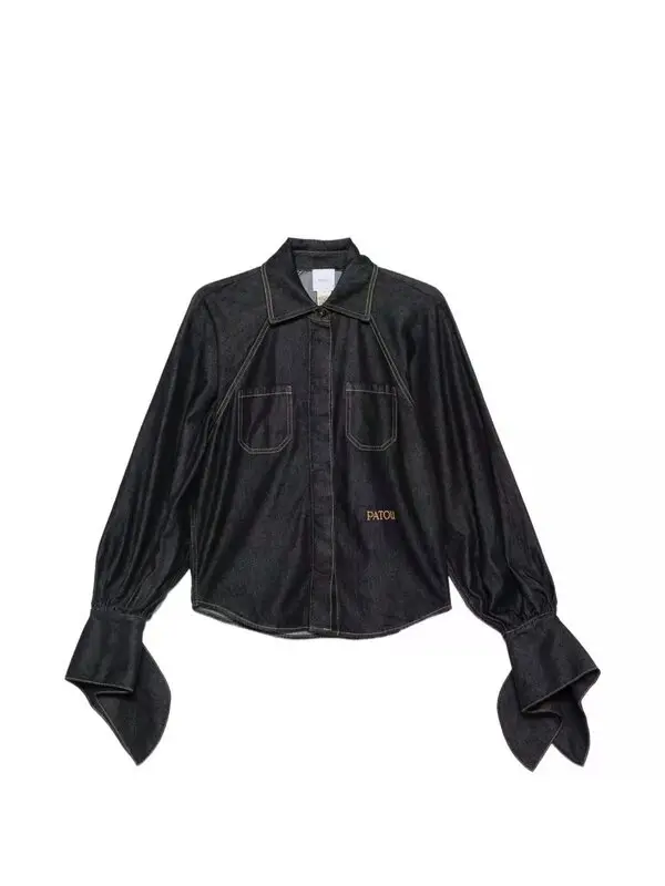 PATOU Knot-sleeve Denim Blouse - Blue