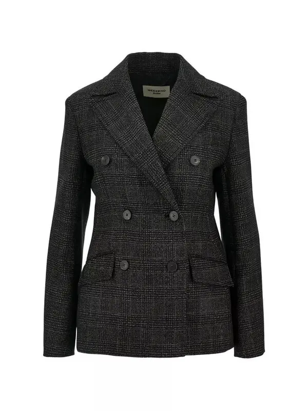 Max Mara Prince Of Wales Checked Double-breasted Wool Blazer - Grey