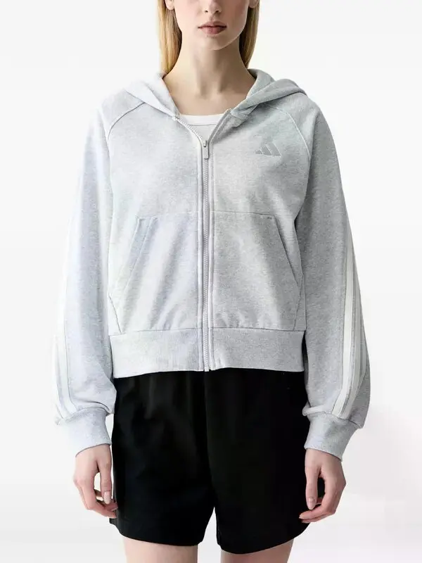 Adidas Logo-embroidered Zip-up Hoodie - Grey