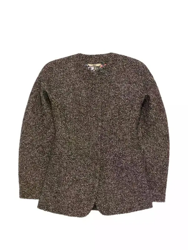 BAZAR DELUXE Herringbone Pattern Collarless Jacket