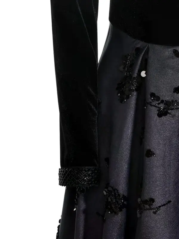 NISSA Sequin Embellished Velvet Bodice Dress