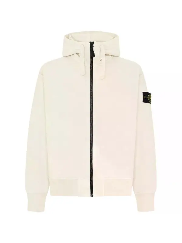 Stone Island 6100009 Organic-cotton-fleece Oversized-fit Zip-up Hooded Sweatshirt With Pockets - Neutrals