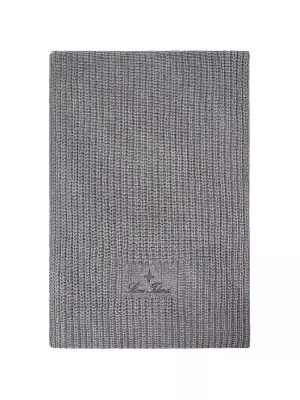 Stone Island Mouline Cotton Chenille Knit Scarf With Archival Script Logo Embroidery - Grey