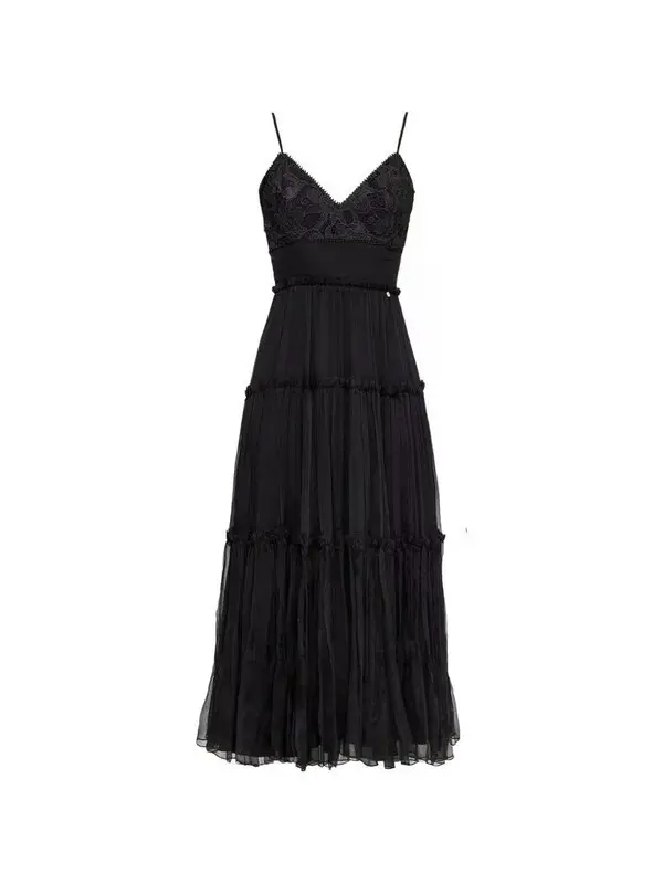 NISSA Floral-embroidered Silk Midi Dress