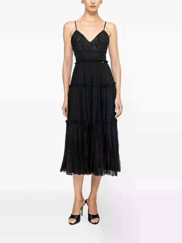 NISSA Floral-embroidered Silk Midi Dress