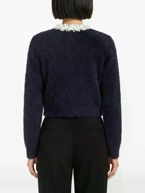 SELF-PORTRAIT Flower-button Pearl-trim Cardigan