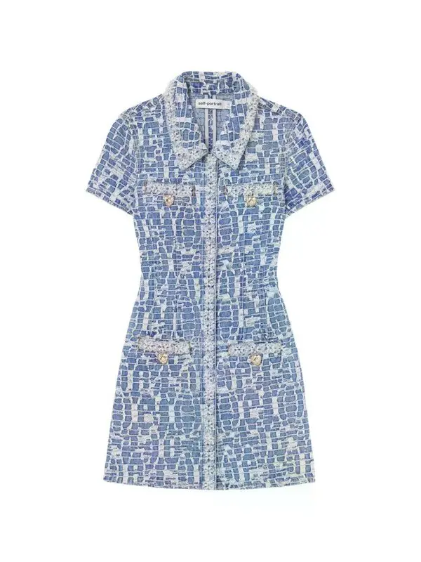 SELF-PORTRAIT Textured-denim Mini Dress
