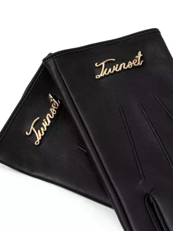 TWINSET Logo-plaque Decorative-stitching Gloves - Black