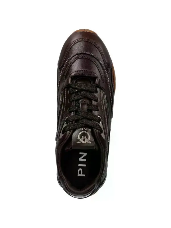 Pinko Crystal-embellished Leather Lace-up Sneakers