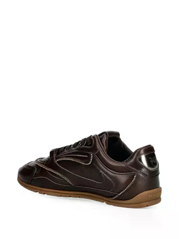 Pinko Crystal-embellished Leather Lace-up Sneakers