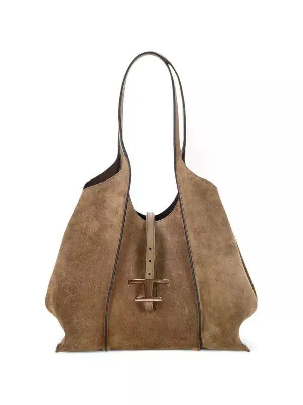 TOD'S T Timeless Shopping Bag In Suede Small - Brown