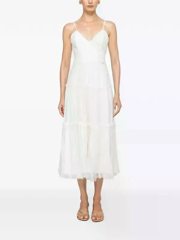 NISSA Floral-embroidery Silk Midi Dress