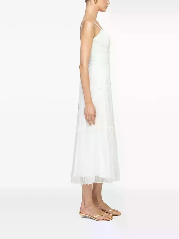 NISSA Floral-embroidery Silk Midi Dress