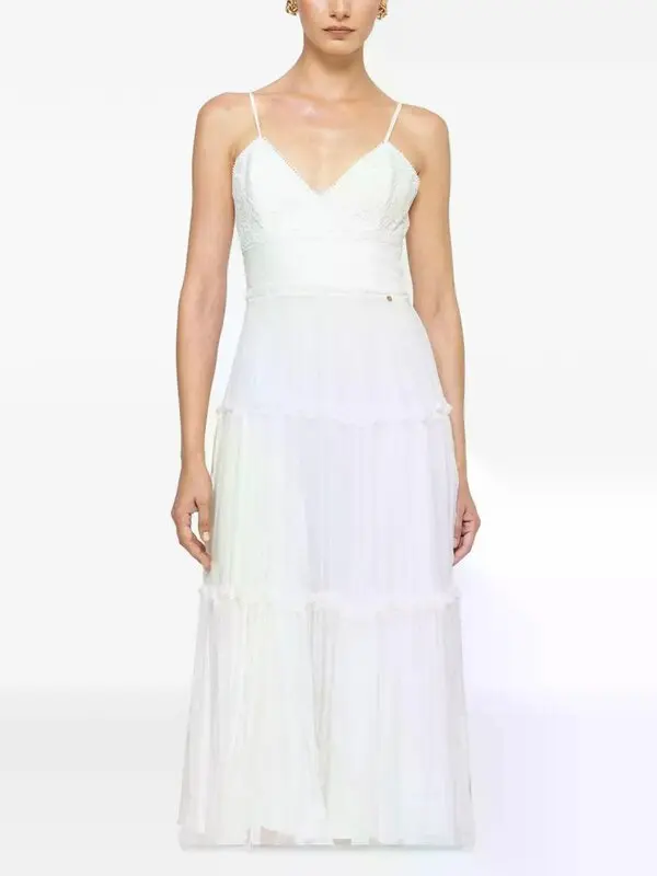 NISSA Floral-embroidery Silk Midi Dress