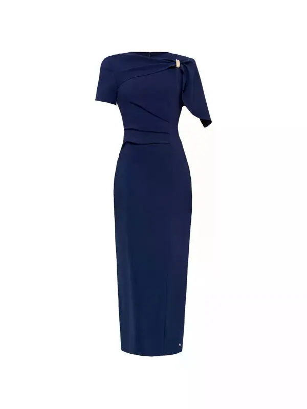 NISSA Fitted Midi Dress With Draped Shoulder Detail