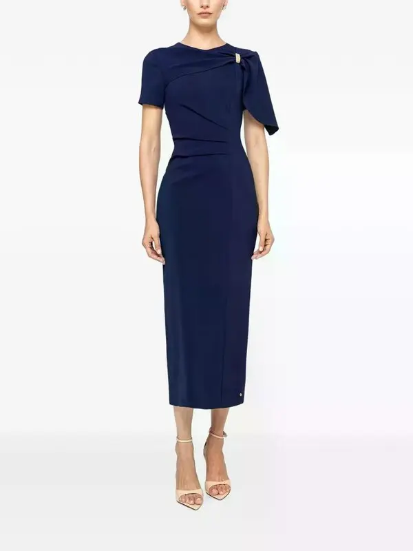 NISSA Fitted Midi Dress With Draped Shoulder Detail
