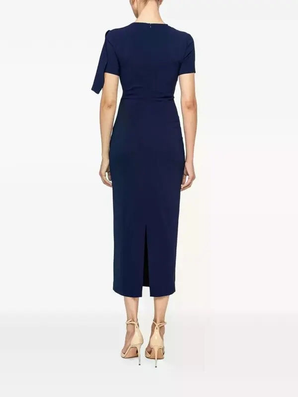 NISSA Fitted Midi Dress With Draped Shoulder Detail