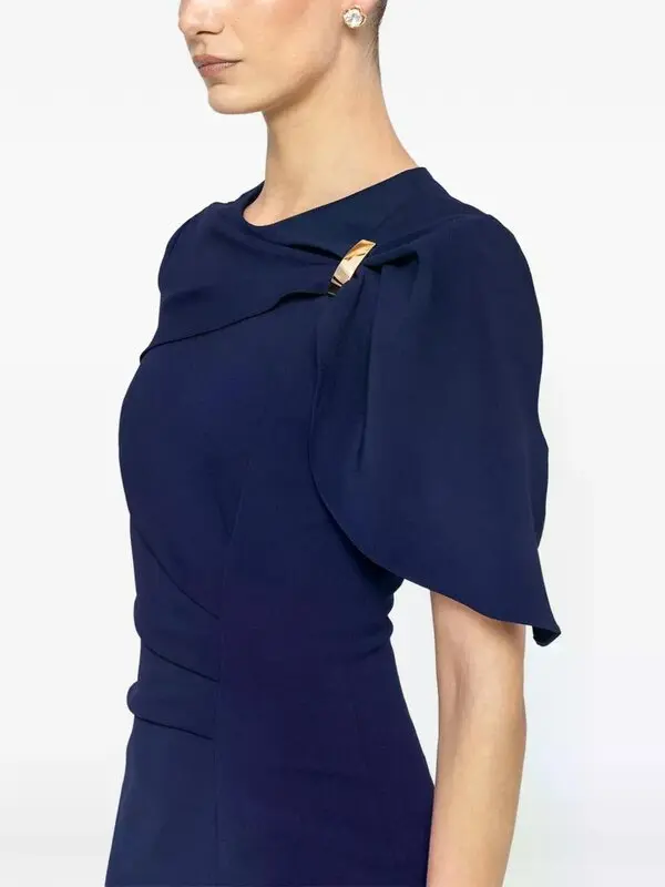 NISSA Fitted Midi Dress With Draped Shoulder Detail