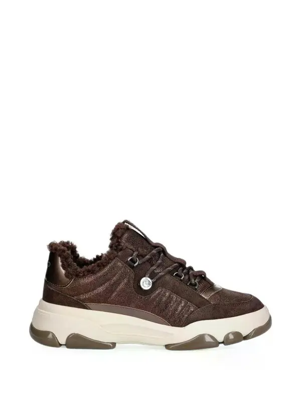 Pinko Shearling-trim Paneled Sneakers - Brown