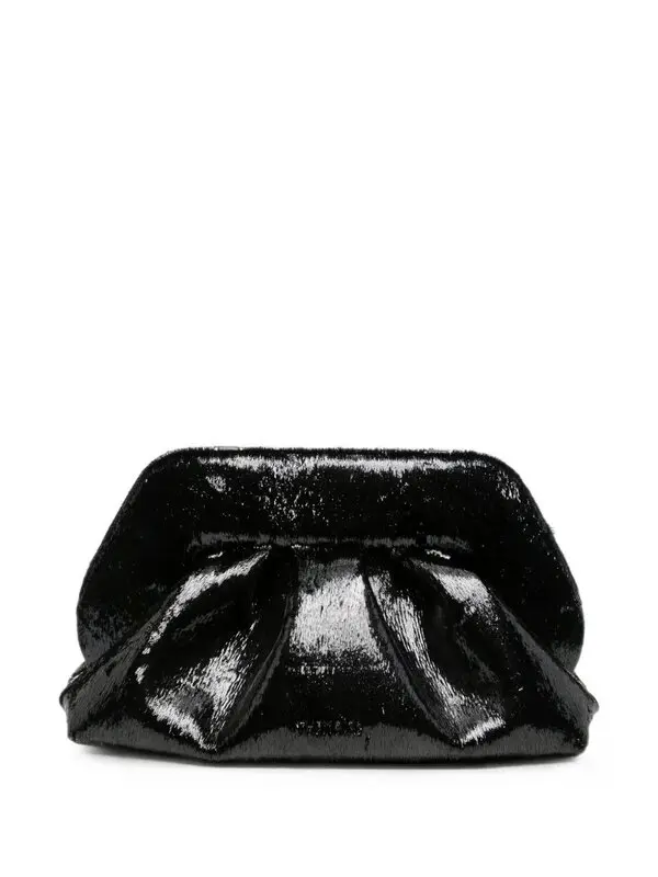 THEMOIRE Sequin-embellished Ruched Clutch Bag - Black