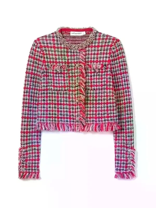 SELF-PORTRAIT Frayed-trim Tweed Jacket - Red