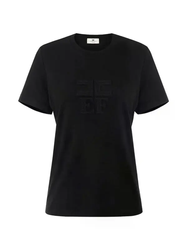 Elisabetta Franchi Jersey T-shirt With Logos - Black