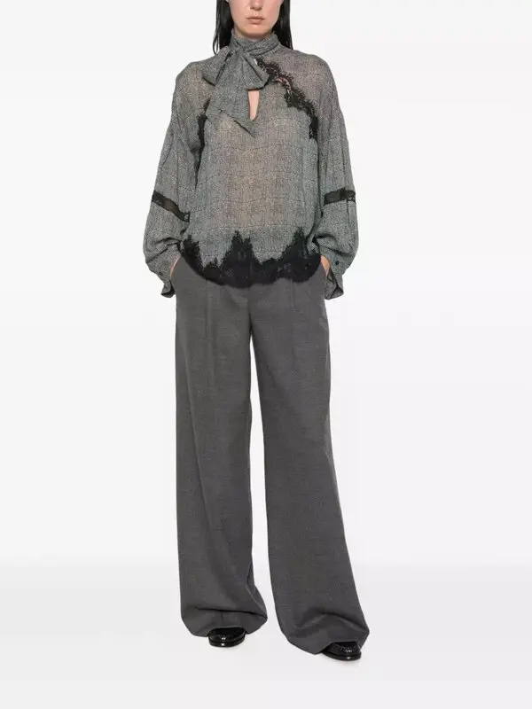 ERMANNO FIRENZE Lace-trim Check-print Blouse - Black