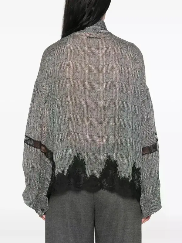 ERMANNO FIRENZE Lace-trim Check-print Blouse