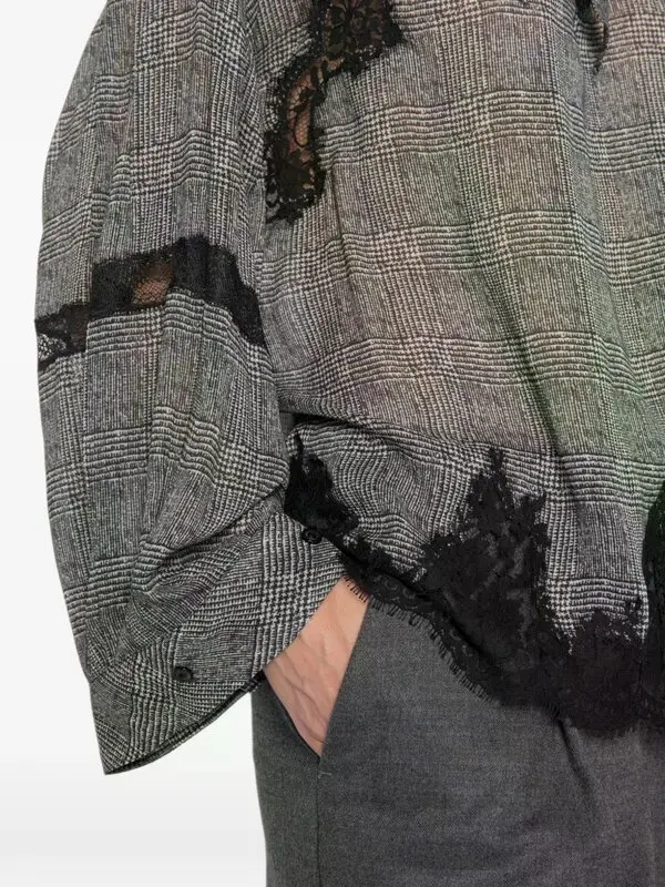 ERMANNO FIRENZE Lace-trim Check-print Blouse