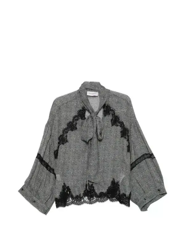 ERMANNO FIRENZE Check Print Lace Trim Blouse - Black