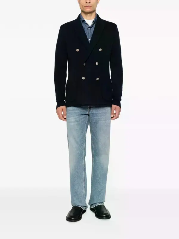 Eleventy Double-breasted Knitted Jacket - Blue