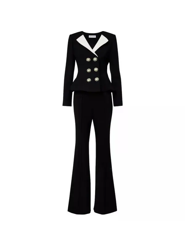 SELF-PORTRAIT Embellished-button Peplum Jumpsuit - Black