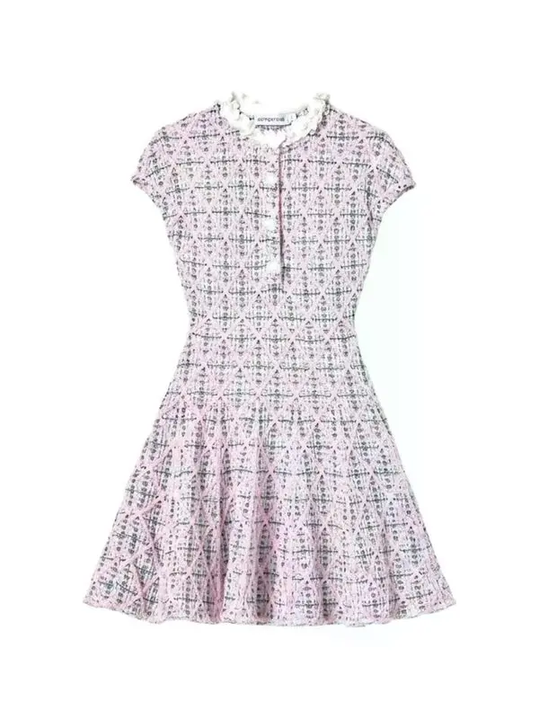 SELF-PORTRAIT Check-knit Beaded Dress - Pink