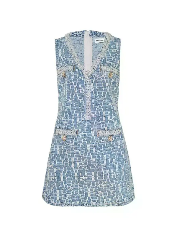 SELF-PORTRAIT Embellished Denim Mini Dress