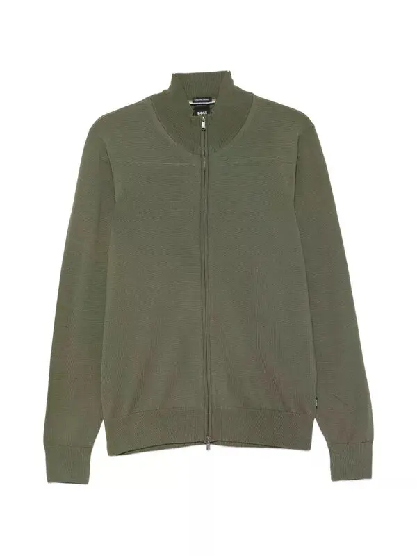 BOSS Zip-up Virgin Wool Sweater - Green