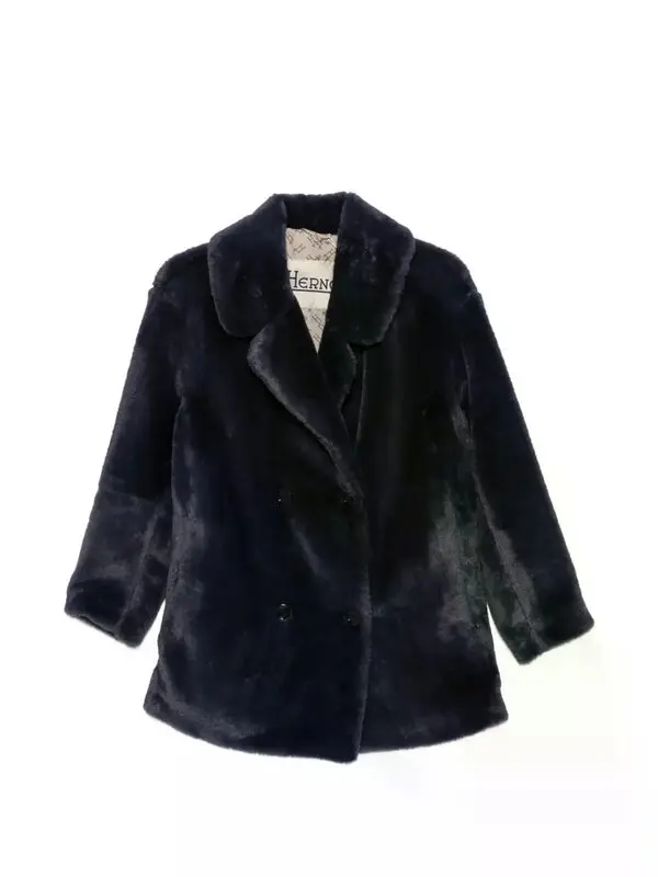 Herno Double-breasted Faux Fur Coat - Blue