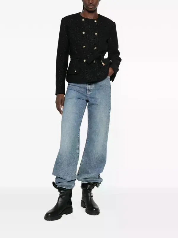 Maje Belted Double-breasted Tweed Jacket - Black
