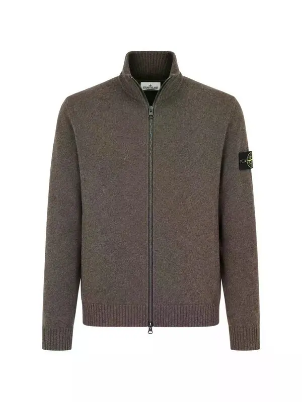 Stone Island Logo-patch Zip-up Wool Sweater - Brown