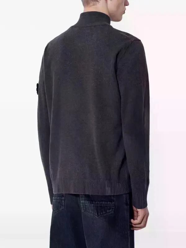 Stone Island Logo Patch Wool Zip-up Sweater - Brown