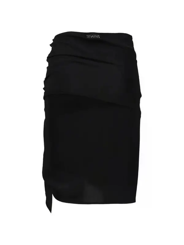 Attico Knotted Ruched Mini Skirt - Black