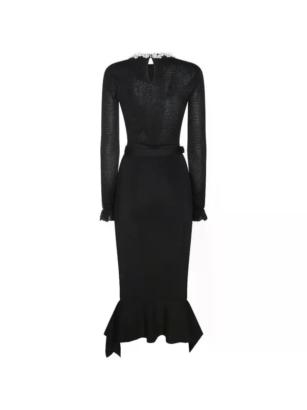 SELF-PORTRAIT Embellished Ruffled-hem Midi Dress - Black